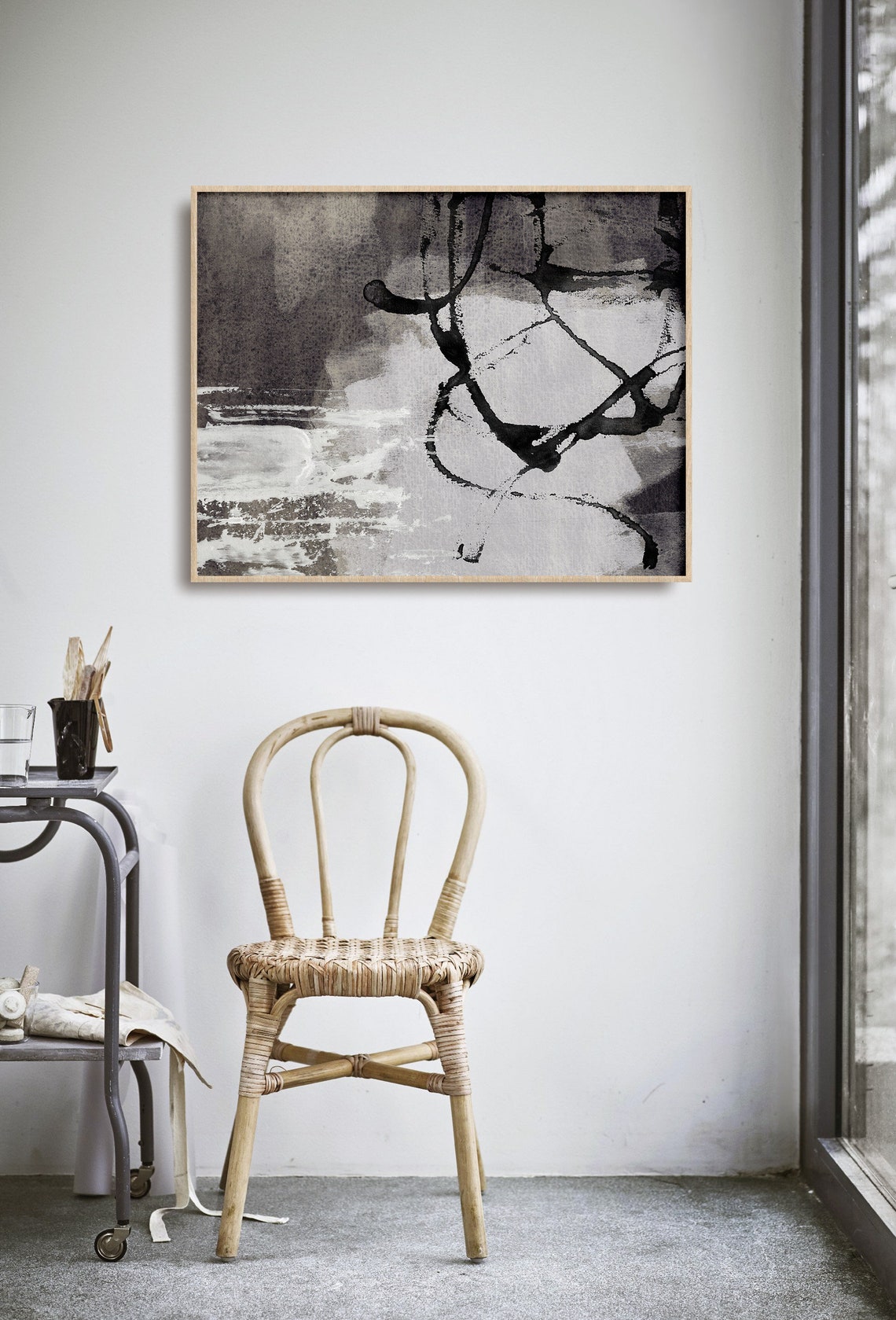 Moderne skandinavische Abstrakte Malerei schwarz weiß und | Etsy