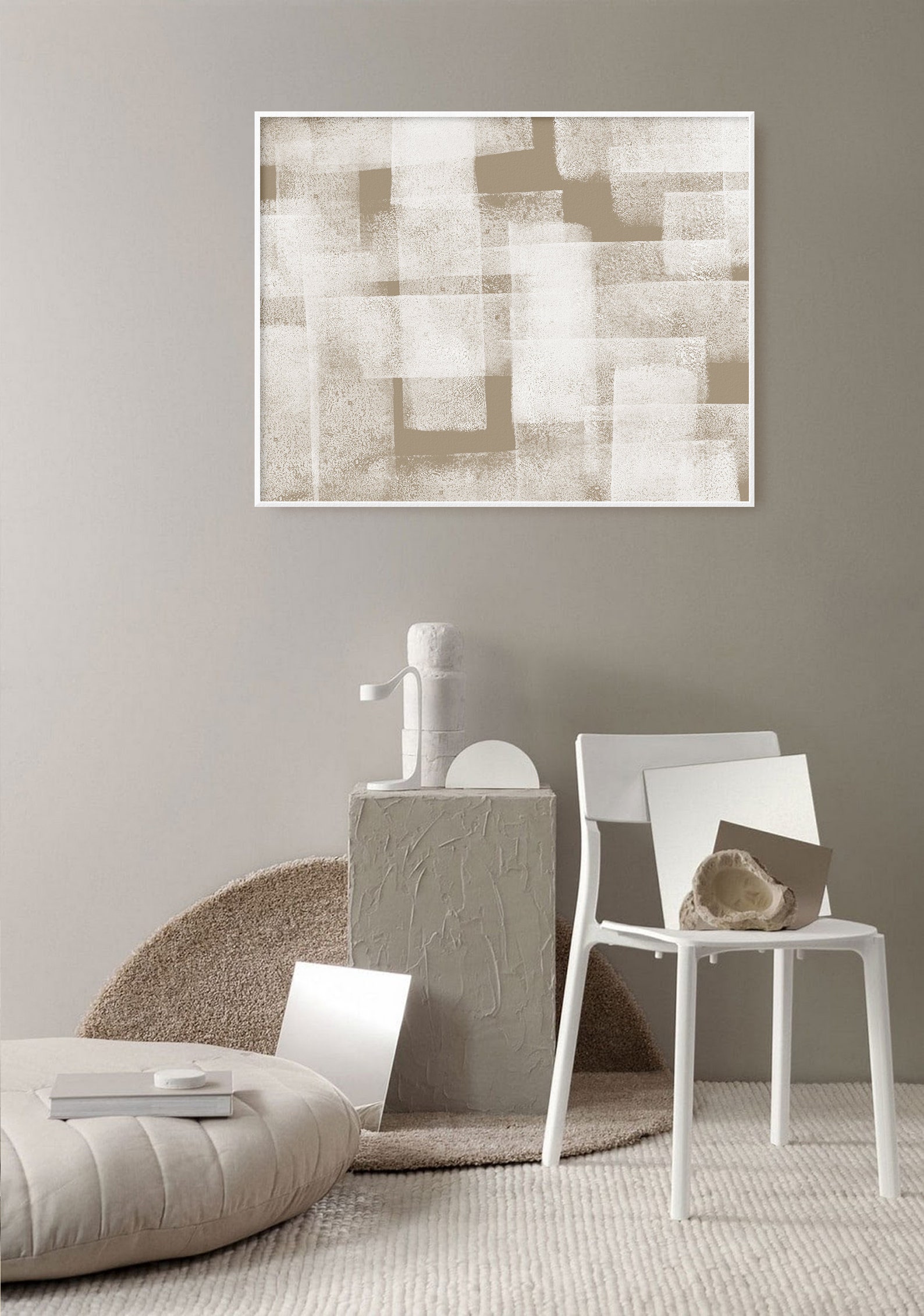 Beige and White Abstract Print Scandinavian Minimal Art | Etsy