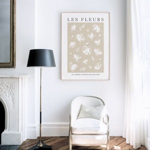 Neutral Floral Art Print - French Bohemian Aesthetic Poster - Beige and ...