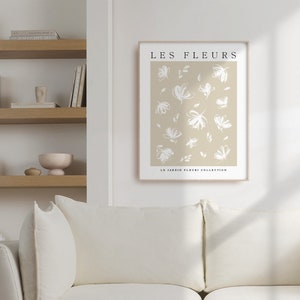 Neutral Floral Art Print - French Bohemian Aesthetic Poster - Beige and ...