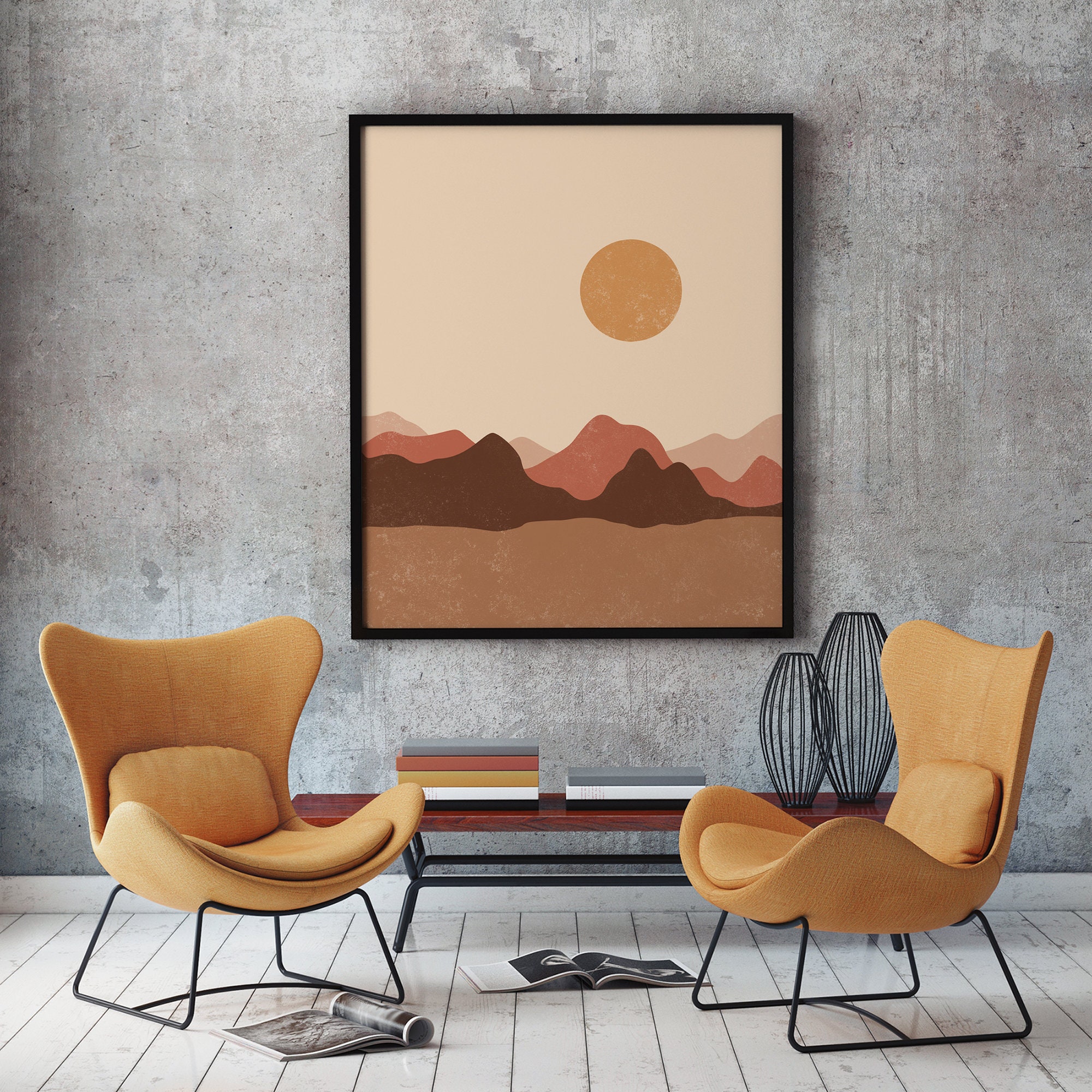 Abstract Desert Landscape Burnt Orange Mountains Art Print - Etsy