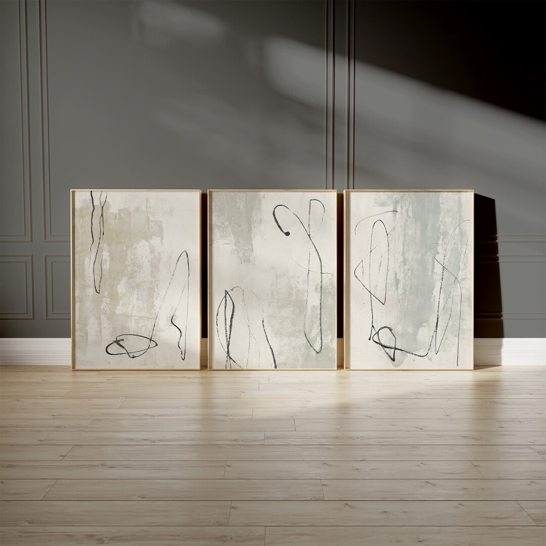 Neutral Abstract Art Set of 3 Prints - Modern Minimalist Paintings ...