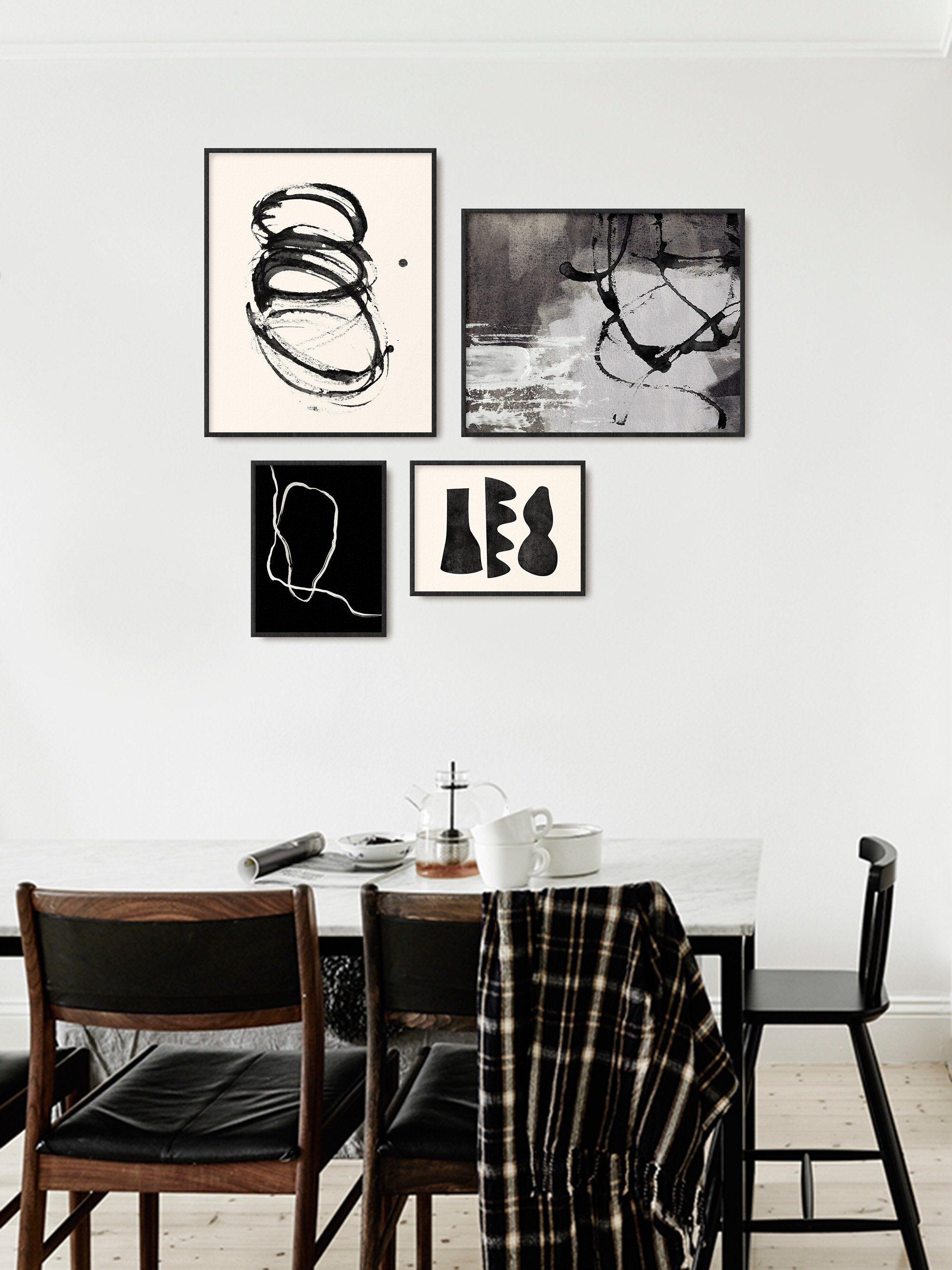 Moderne skandinavische Abstrakte Malerei schwarz weiß und | Etsy