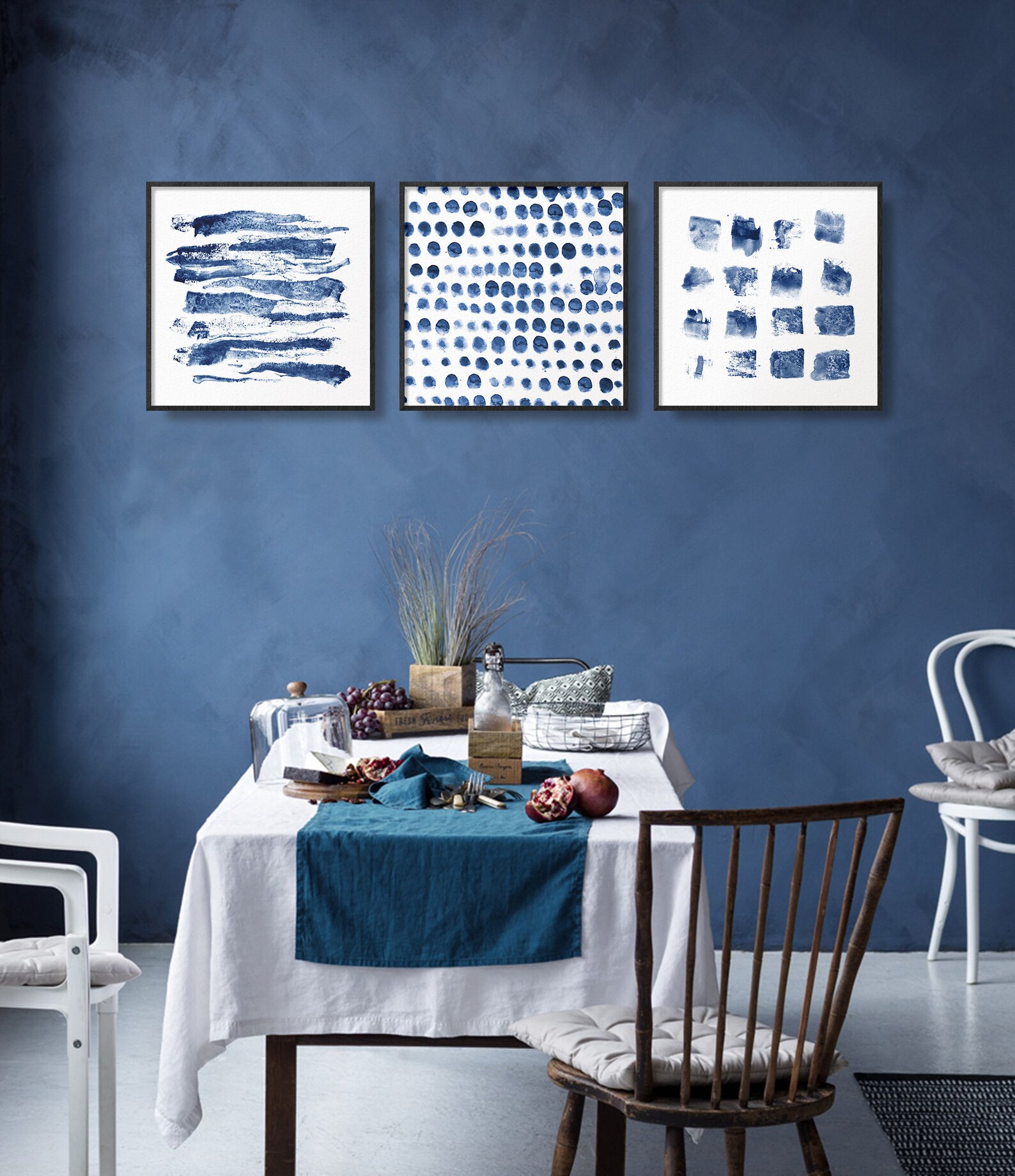 Set of 3 Navy Blue Square Watercolor Prints Abstract - Etsy