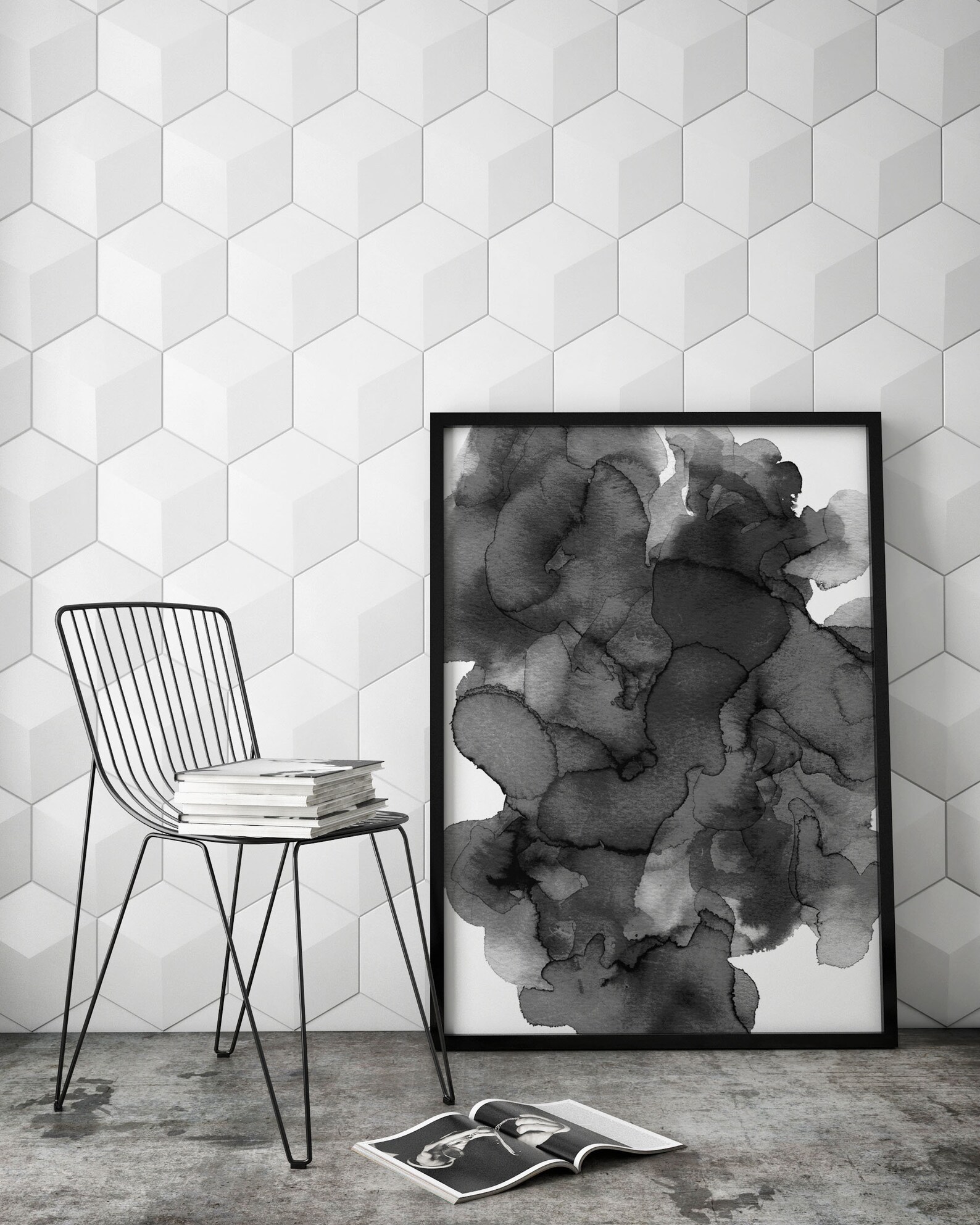 Black and White Watercolor Set of 6 Prints Scandinavian | Etsy