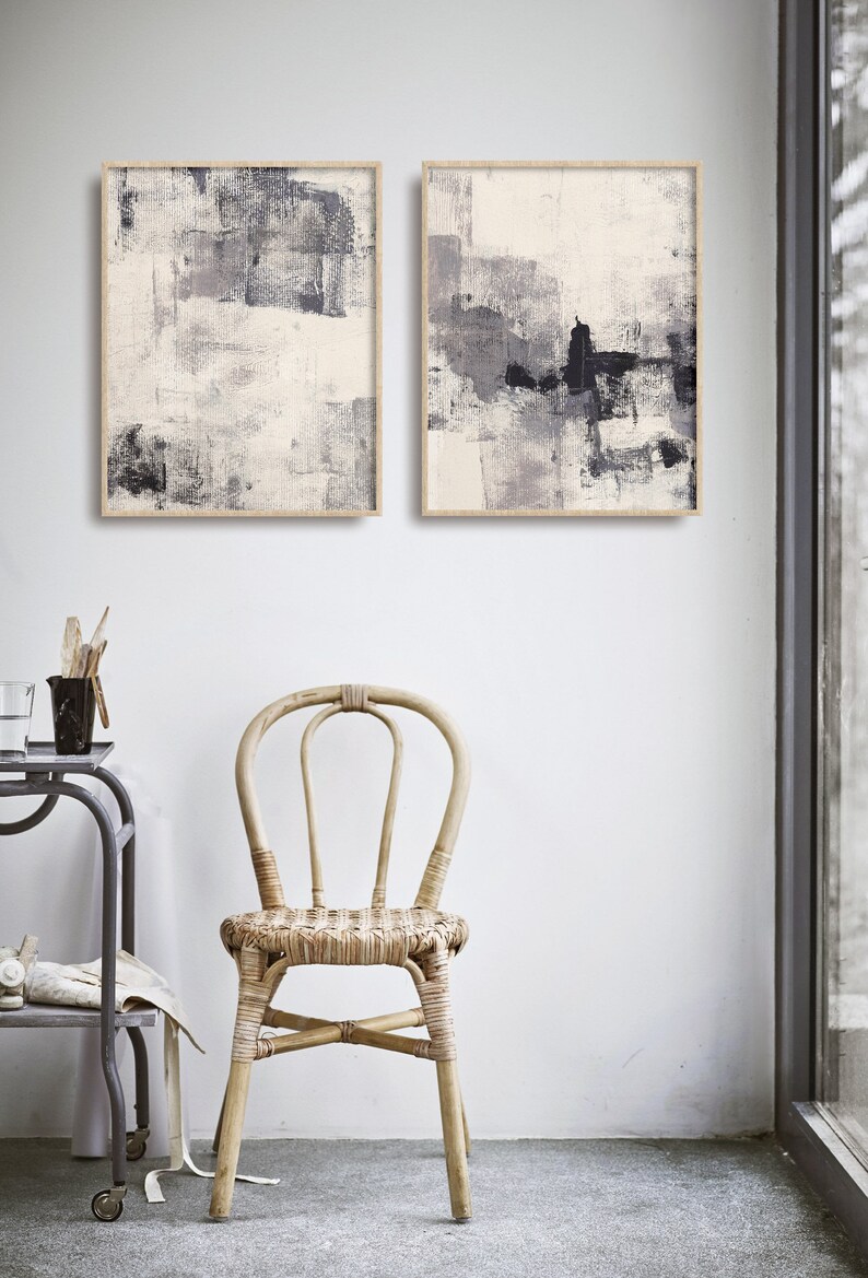 Set of 2 Neutral Color Paintings Modern Abstract Print Set | Etsy