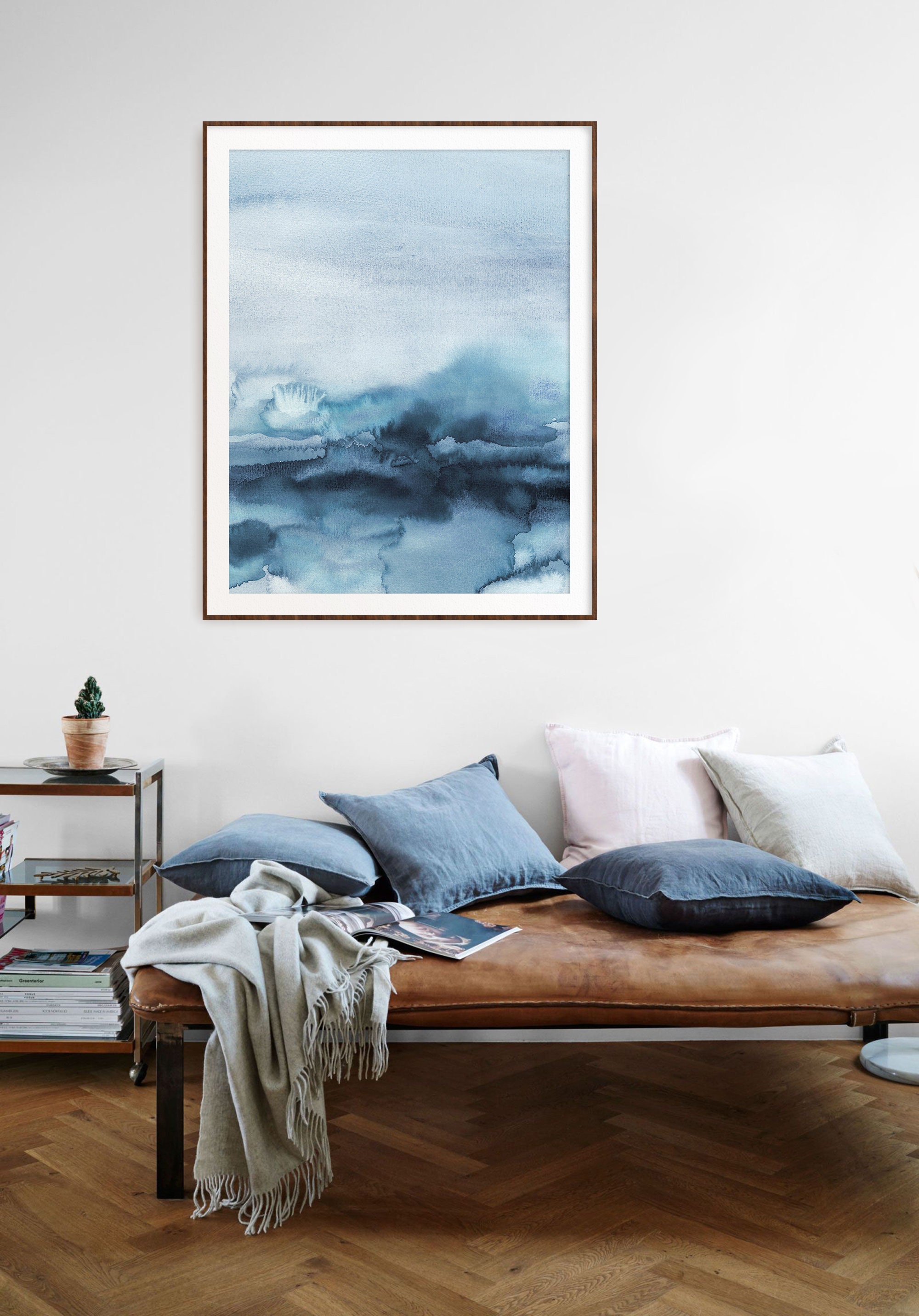 Blue Abstract Watercolor Landscape Modern printable wall art | Etsy