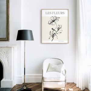 Les Fleurs Exhibition Poster - French Aesthetic Floral Line Art ...