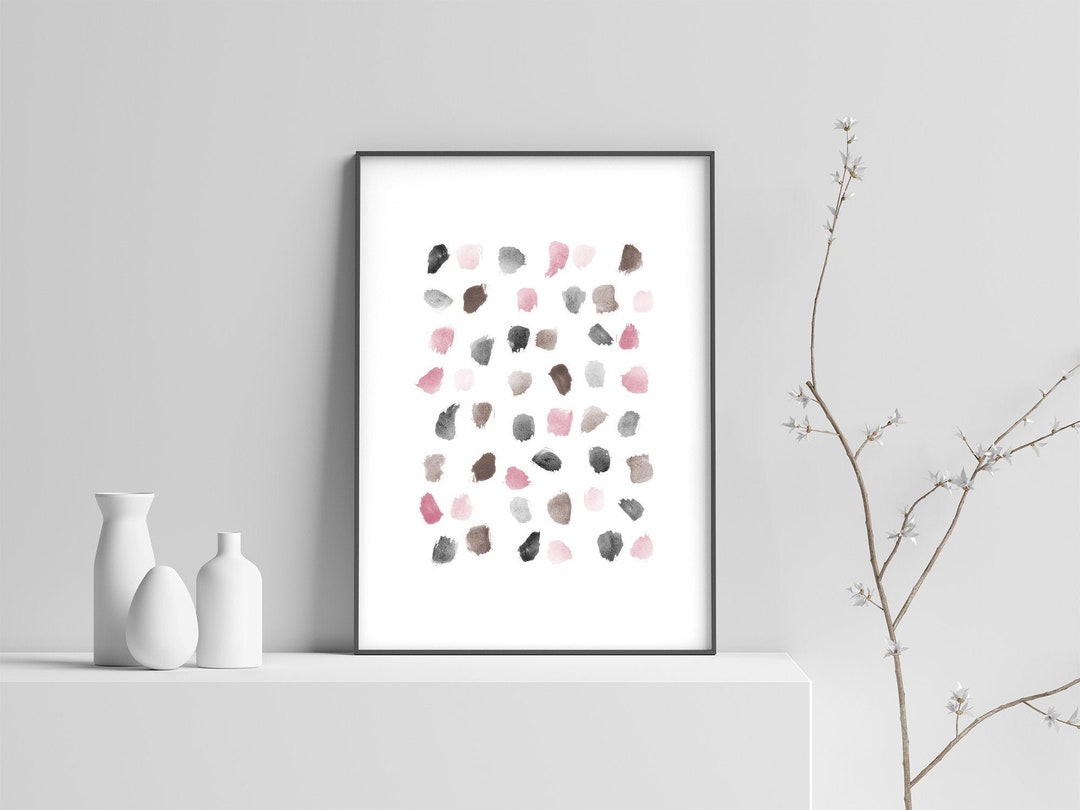 Minimal Abstract Watercolor Art - Scandinavian Wall Art - Pink Black ...