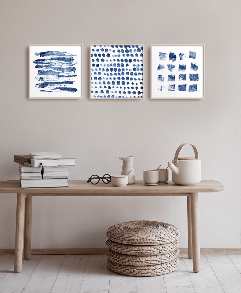 Set of 3 Navy Blue Square Watercolor Prints Abstract - Etsy