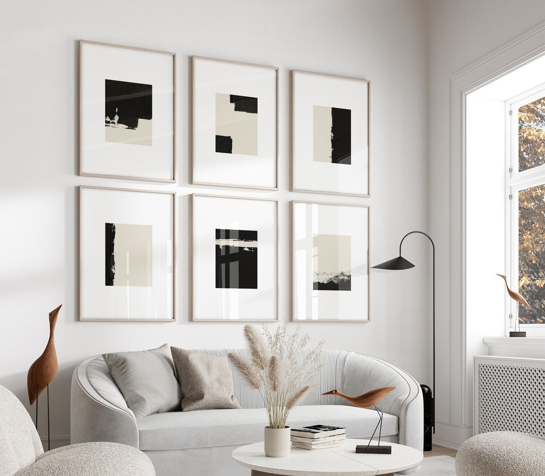 Abstract Gallery Wall Art Set of 6 Prints - Modern Black and Beige ...