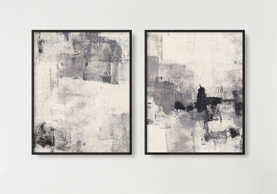 Set of 2 Neutral Color Paintings Modern Abstract Print Set | Etsy