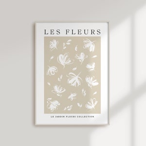 Neutral Floral Art Print - French Bohemian Aesthetic Poster - Beige and ...