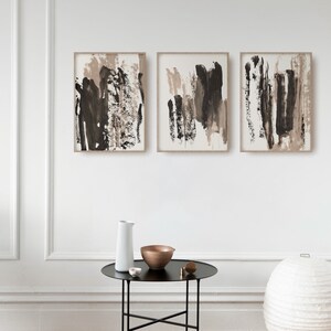 Set of 3 Abstract Paintings - Brown Beige Art Prints - 3 Piece Wall Art ...