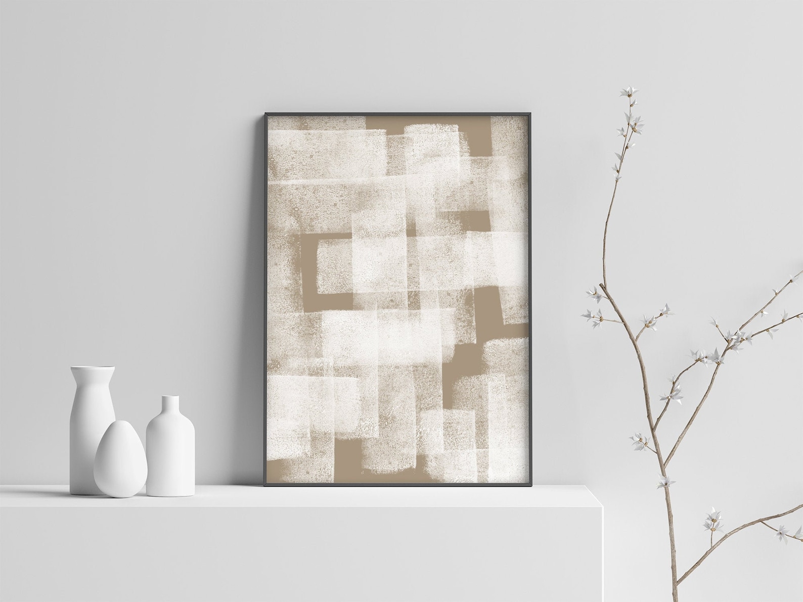 Beige and White Abstract Print Scandinavian Minimal Art | Etsy