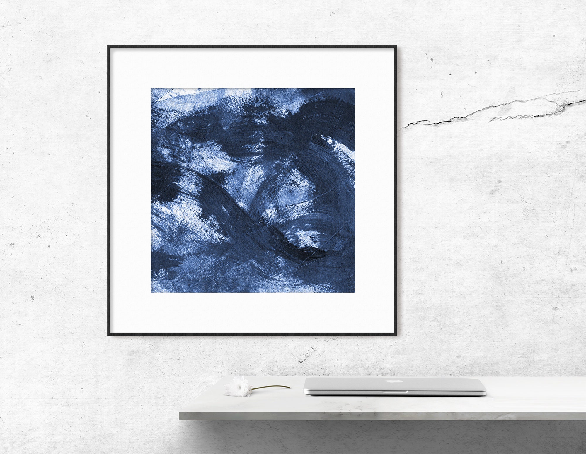 Navy Blue Abstract Art Set of 4 Prints Modern Scandinavian | Etsy