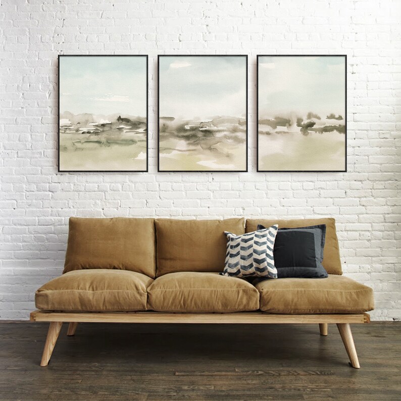 3 Piece Abstract Watercolor Landscape Set of 3 Neutral Tone - Etsy