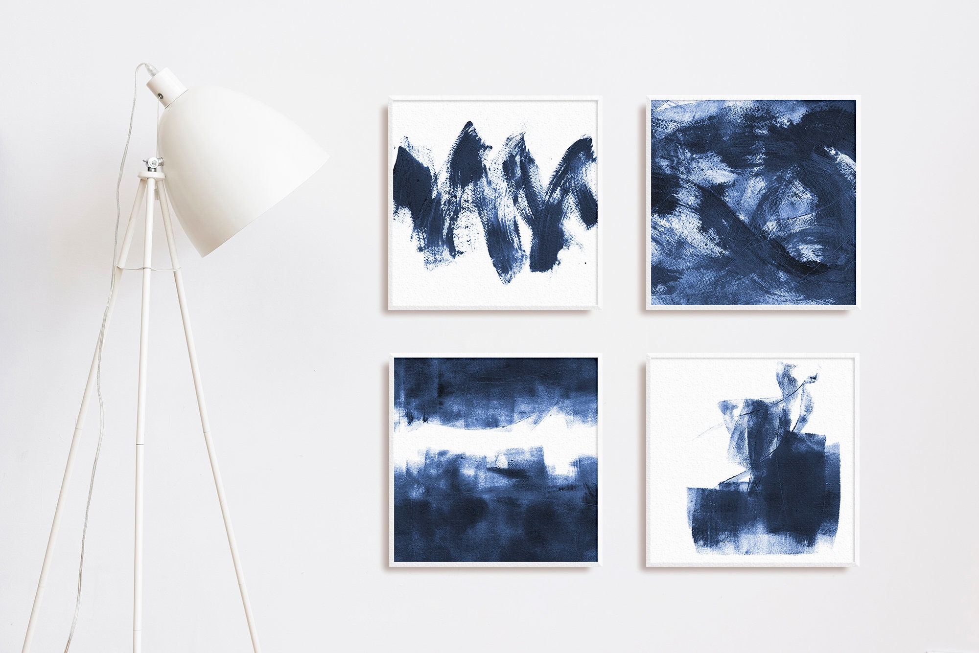 Navy Blue Abstract Art Set of 4 Prints Modern Scandinavian | Etsy