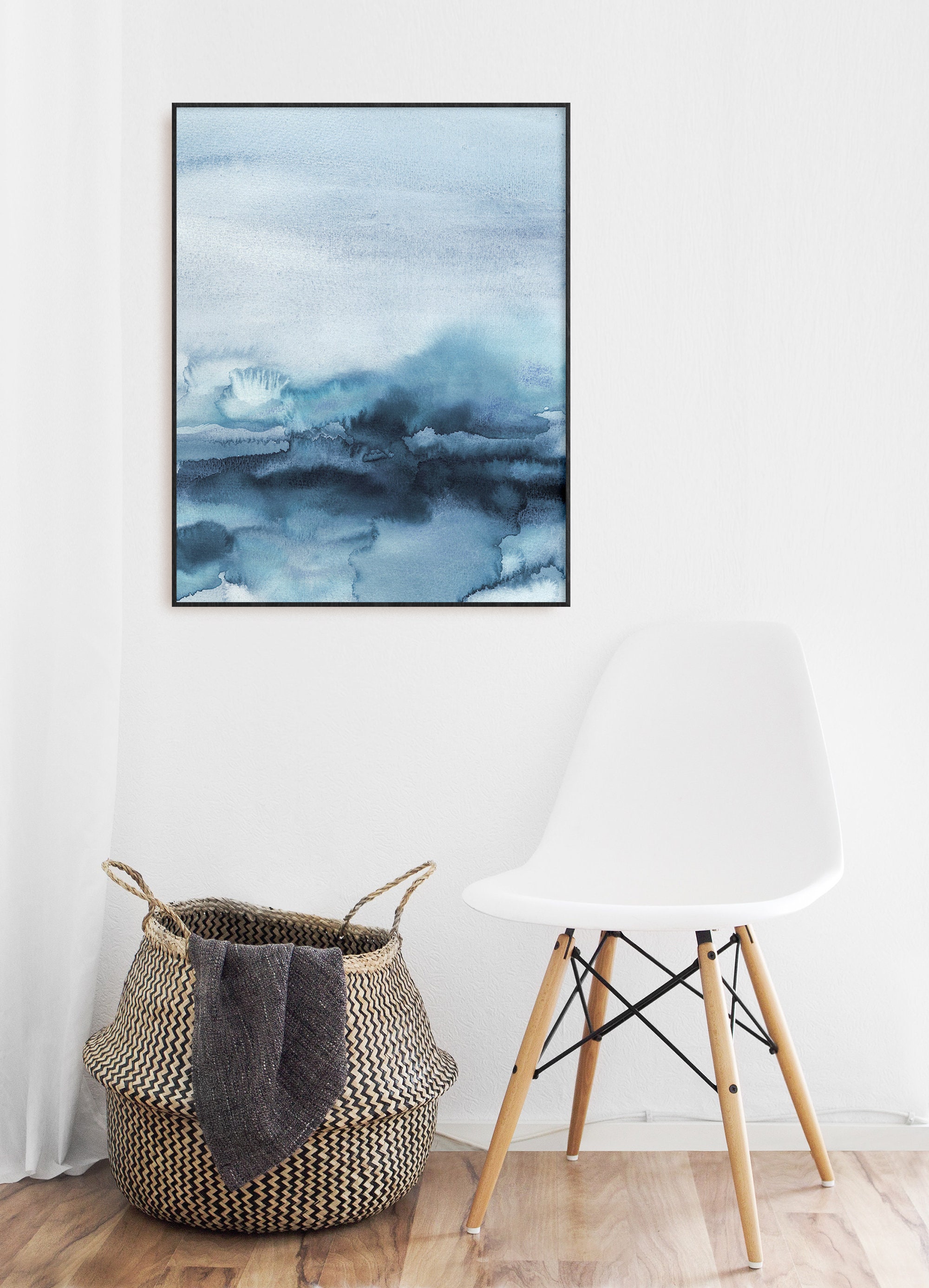 Blue Abstract Watercolor Landscape Modern printable wall art | Etsy