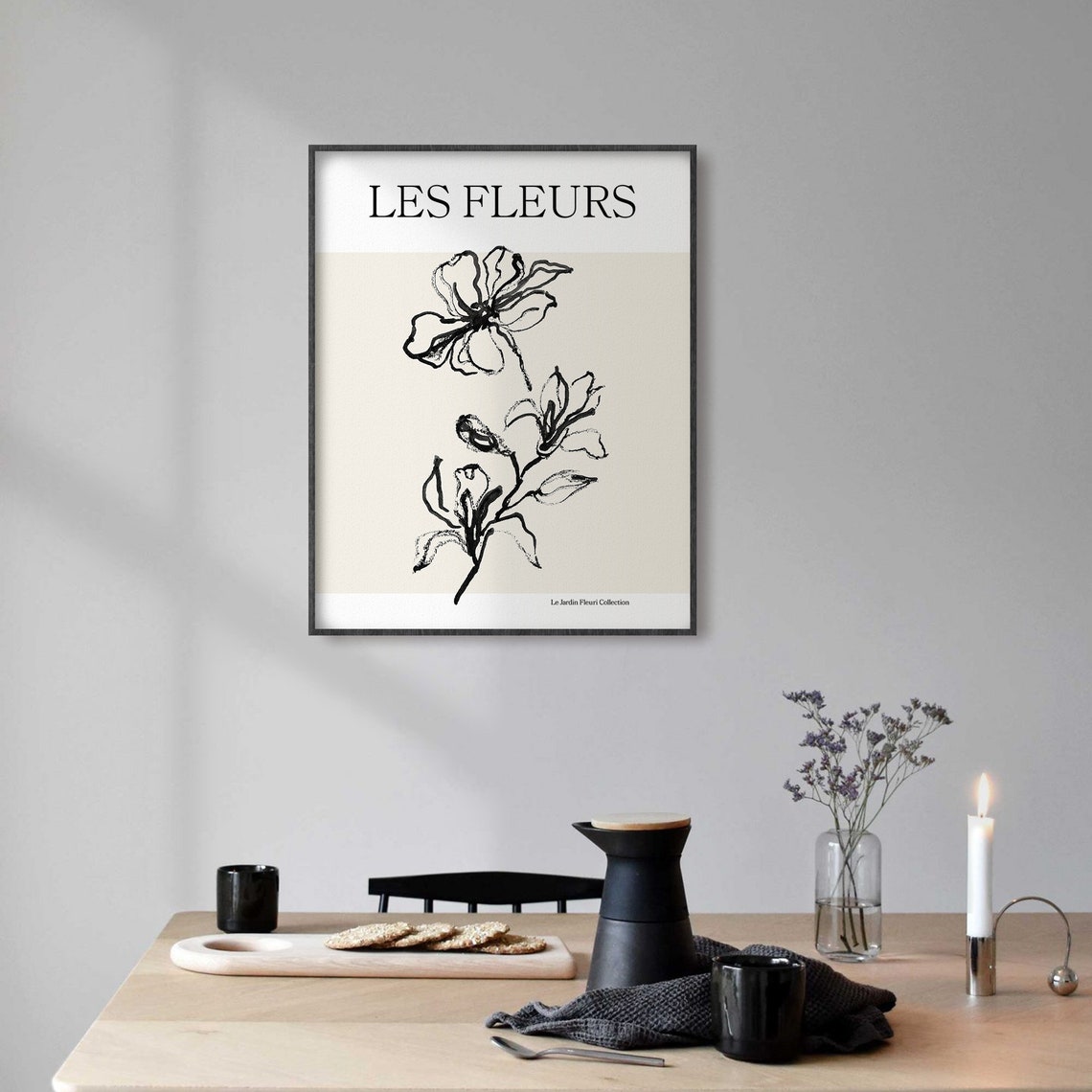 Les Fleurs Exhibition Poster - French Aesthetic Floral Line Art ...
