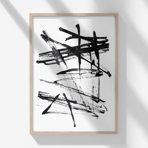 Set of 3 Black and White Watercolor Prints Modern Abstract Brush Stroke ...