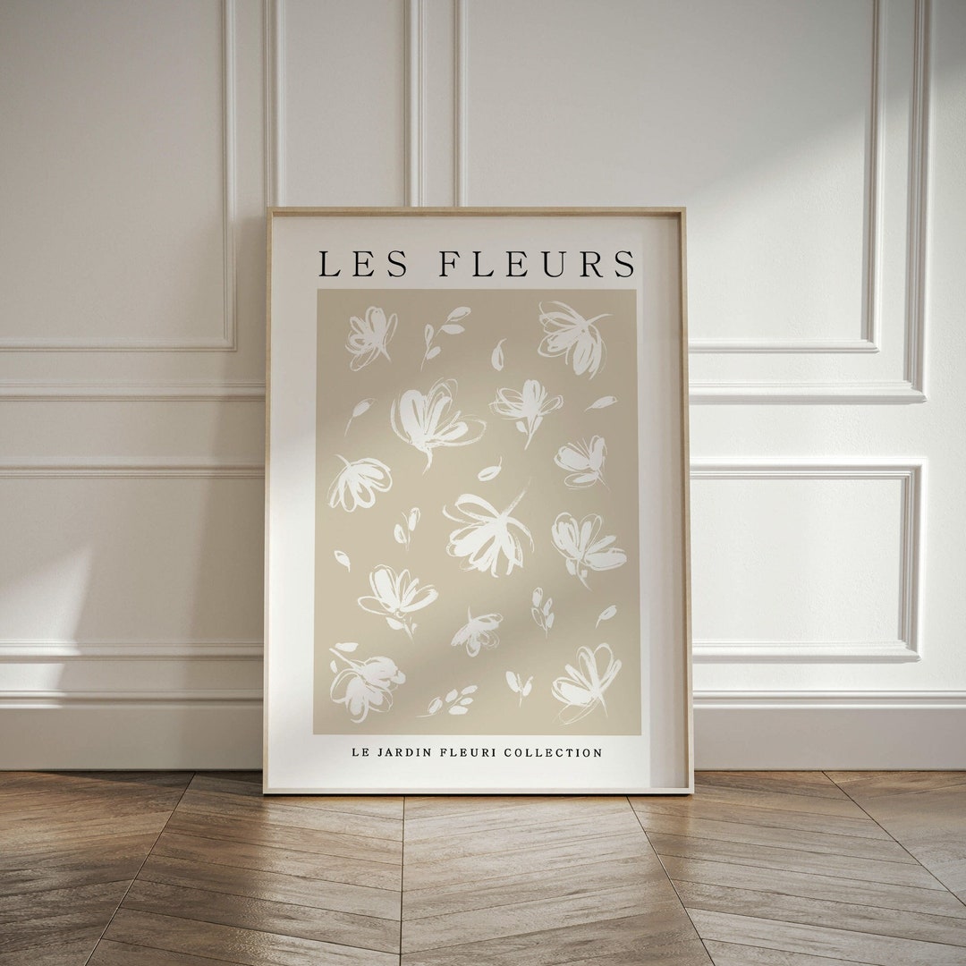 Neutral Floral Art Print - French Bohemian Aesthetic Poster - Beige and ...
