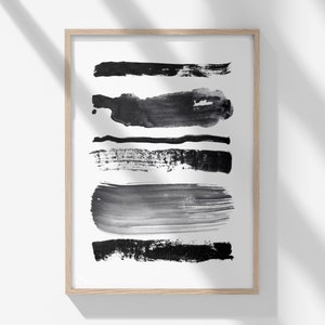 Set of 3 Black and White Watercolor Prints Modern Abstract Brush Stroke ...