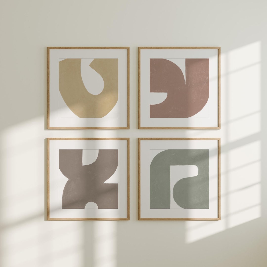 Earth Tones Abstract Art Set of 4 Square Prints - Contemporary Wall ...