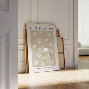 Neutral Floral Art Print - French Bohemian Aesthetic Poster - Beige and ...