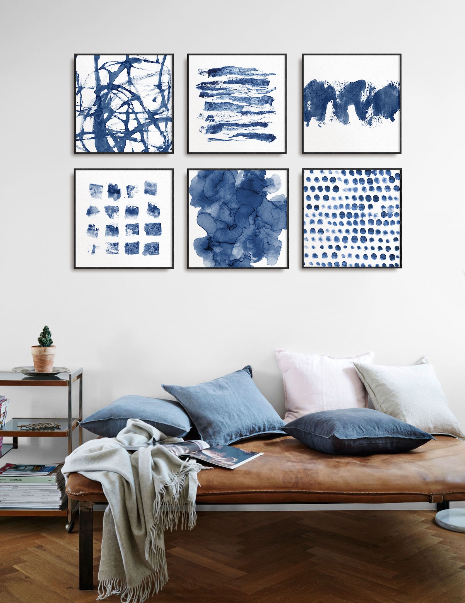 Navy Blue Watercolor Set of 6 Square Prints - Abstract Minimalist Art ...