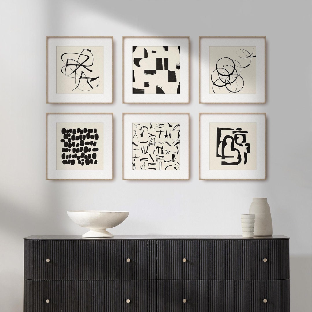 Abstract Gallery Wall Art Set of 6 Square Prints - Japandi Minimalist ...