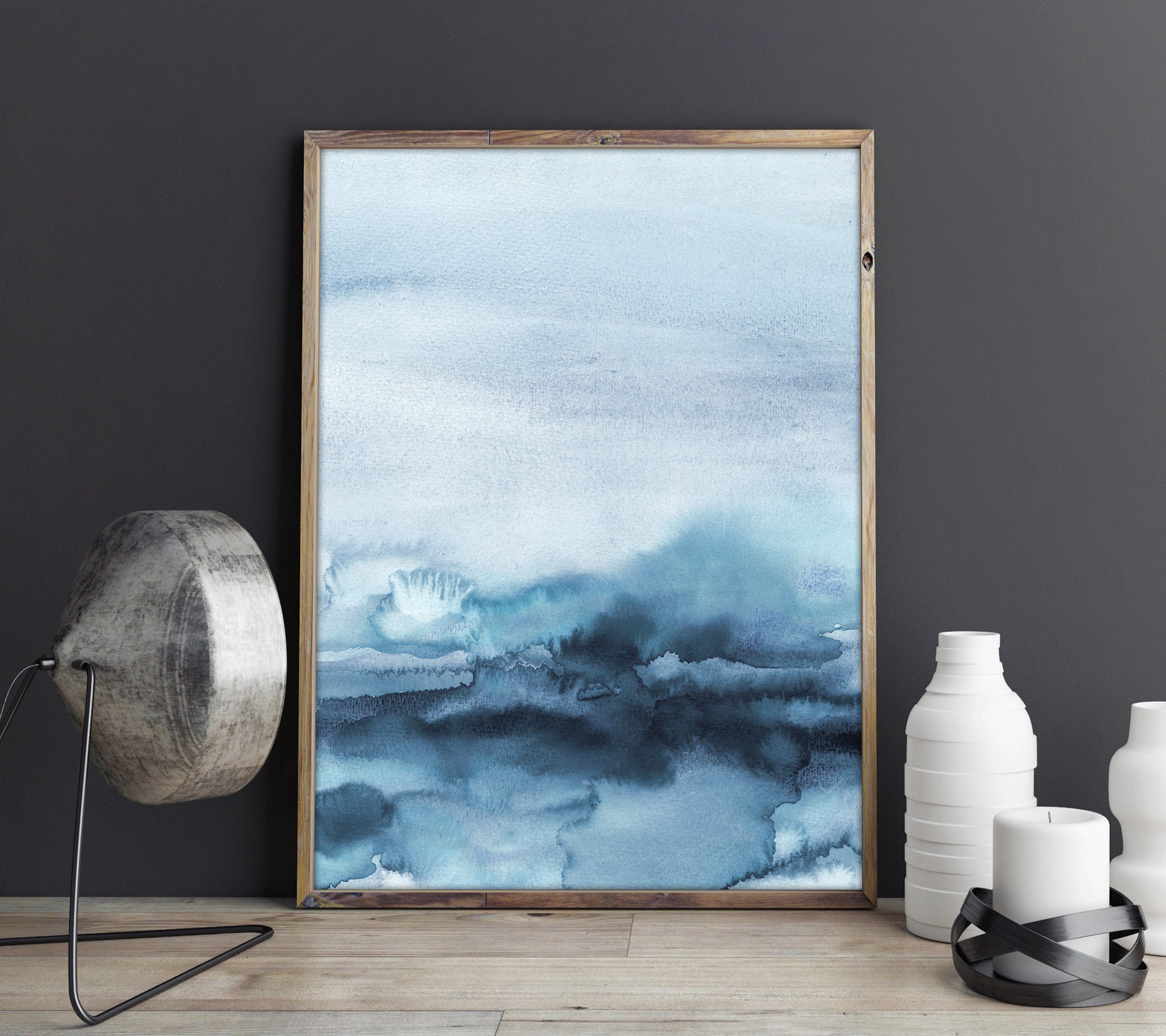 Blue Abstract Watercolor Landscape Modern printable wall art | Etsy