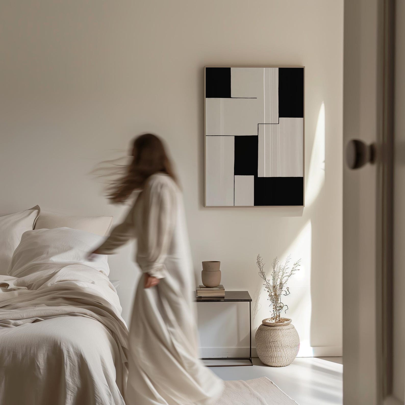 Minimalist Abstract Hard-edge Painting - Modern Black and White ...