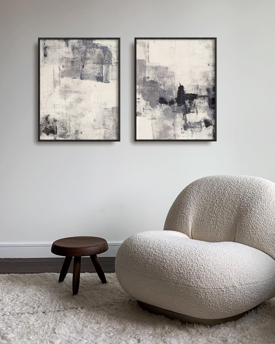 Set of 2 Neutral Color Paintings Modern Abstract Print Set - Etsy
