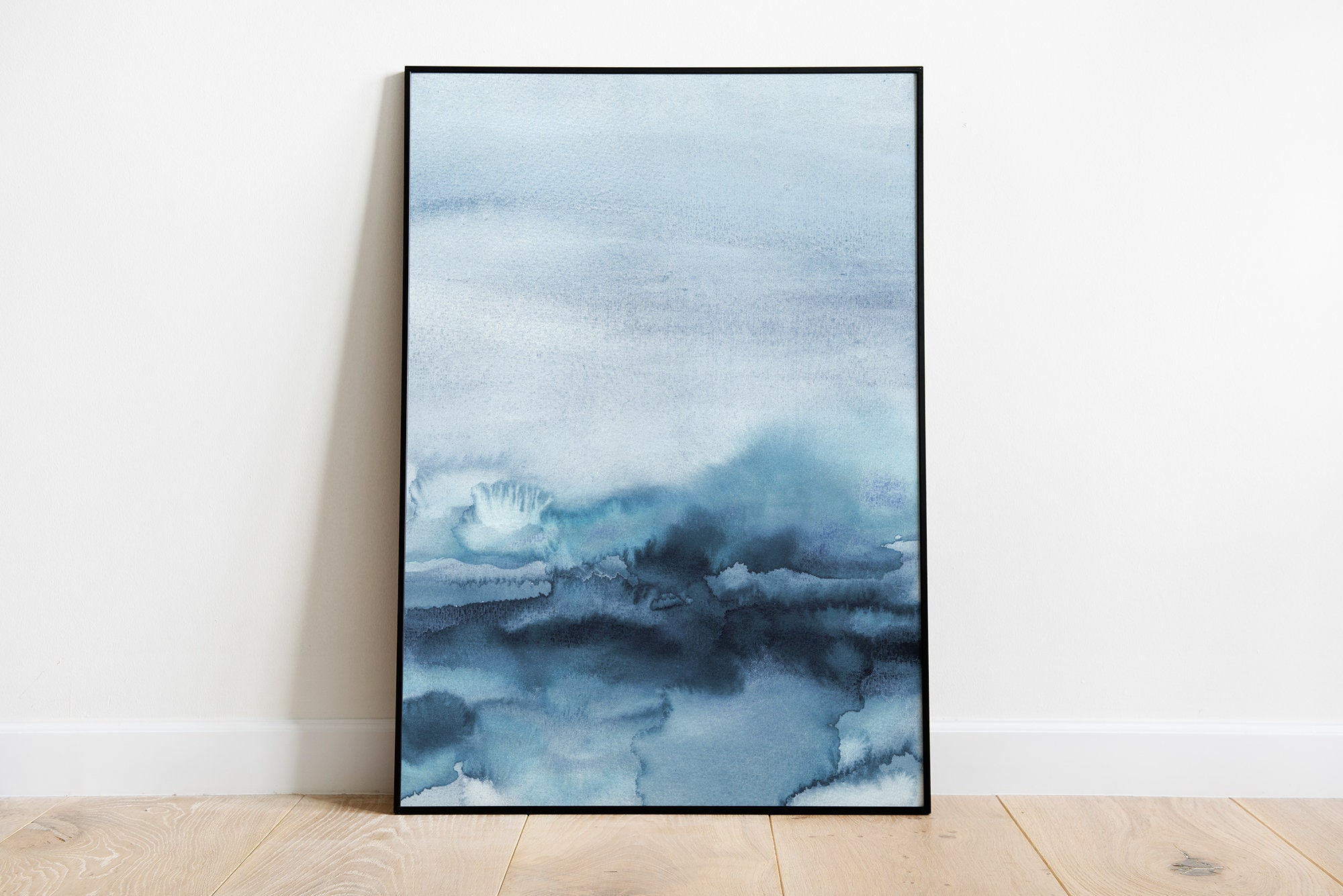 Blue Abstract Watercolor Landscape Modern printable wall art | Etsy