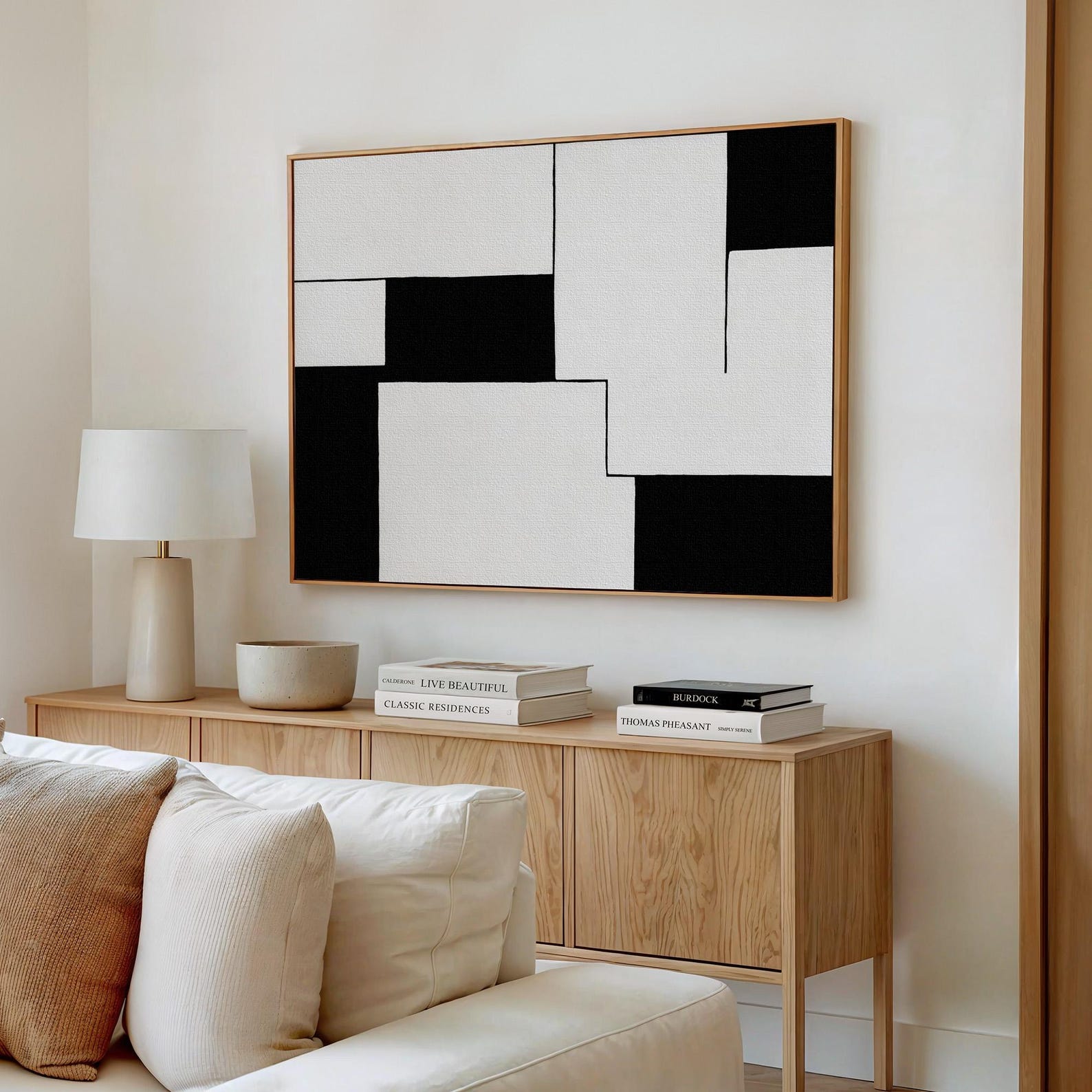 Minimalist Abstract Hard-edge Painting - Modern Black and White ...