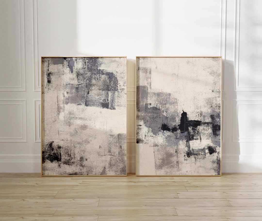 Set of 2 Greige Abstract Paintings - Modern Minimalist Print Set ...