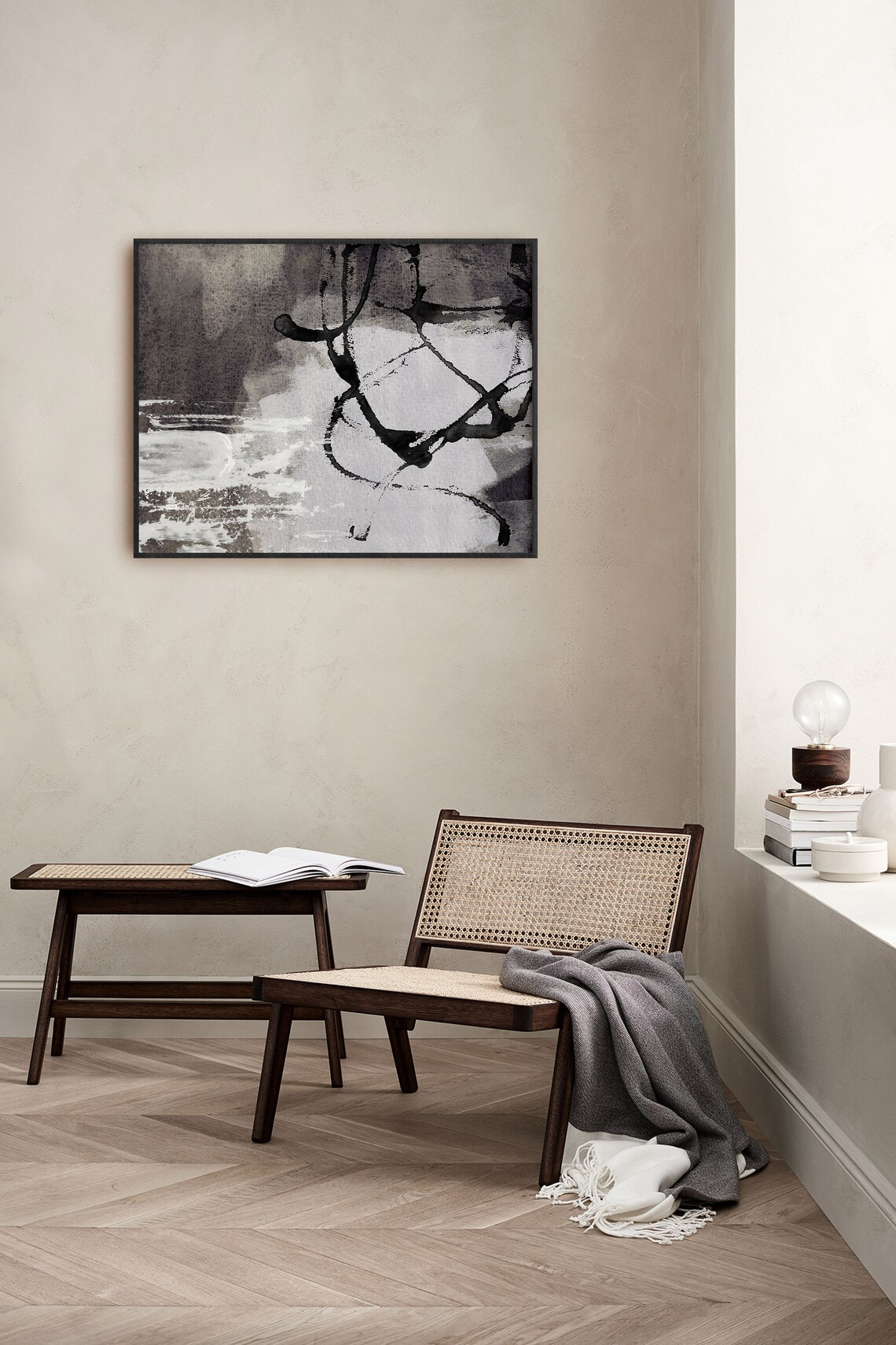 Moderne skandinavische Abstrakte Malerei schwarz weiß und | Etsy