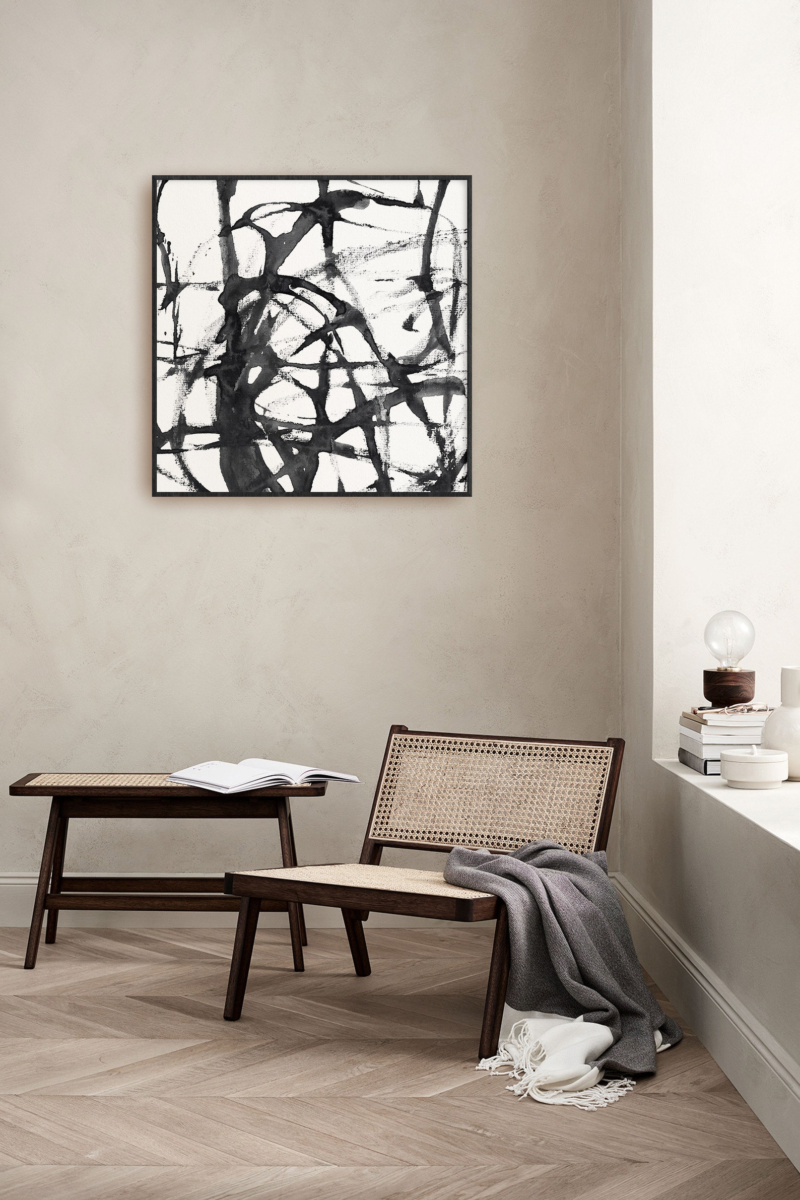 Modern Abstract Minimalist Square Painting Black and White - Etsy