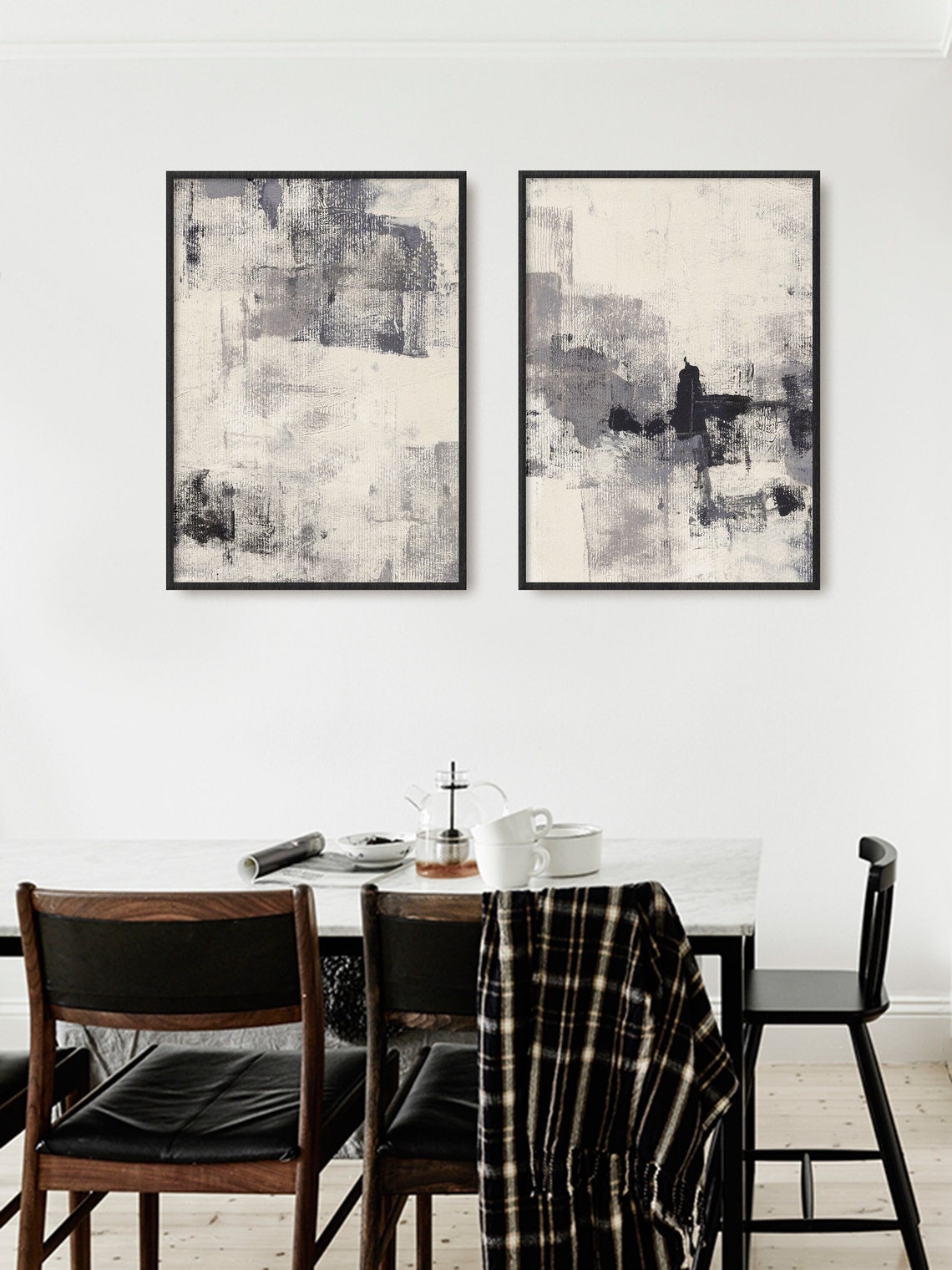 Set of 2 Neutral Color Paintings Modern Abstract Print Set - Etsy