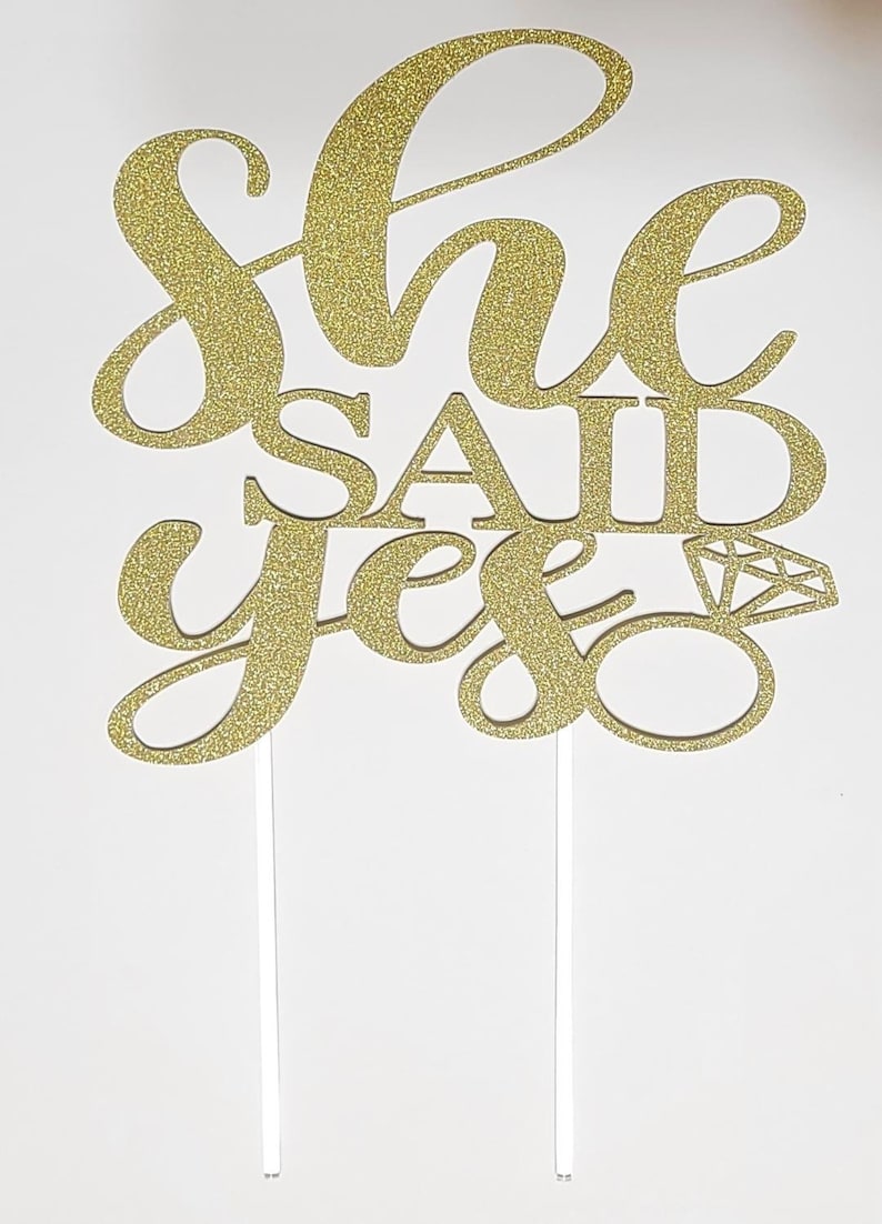 She Said Yes Engagement Glitter Cake Topper - Etsy