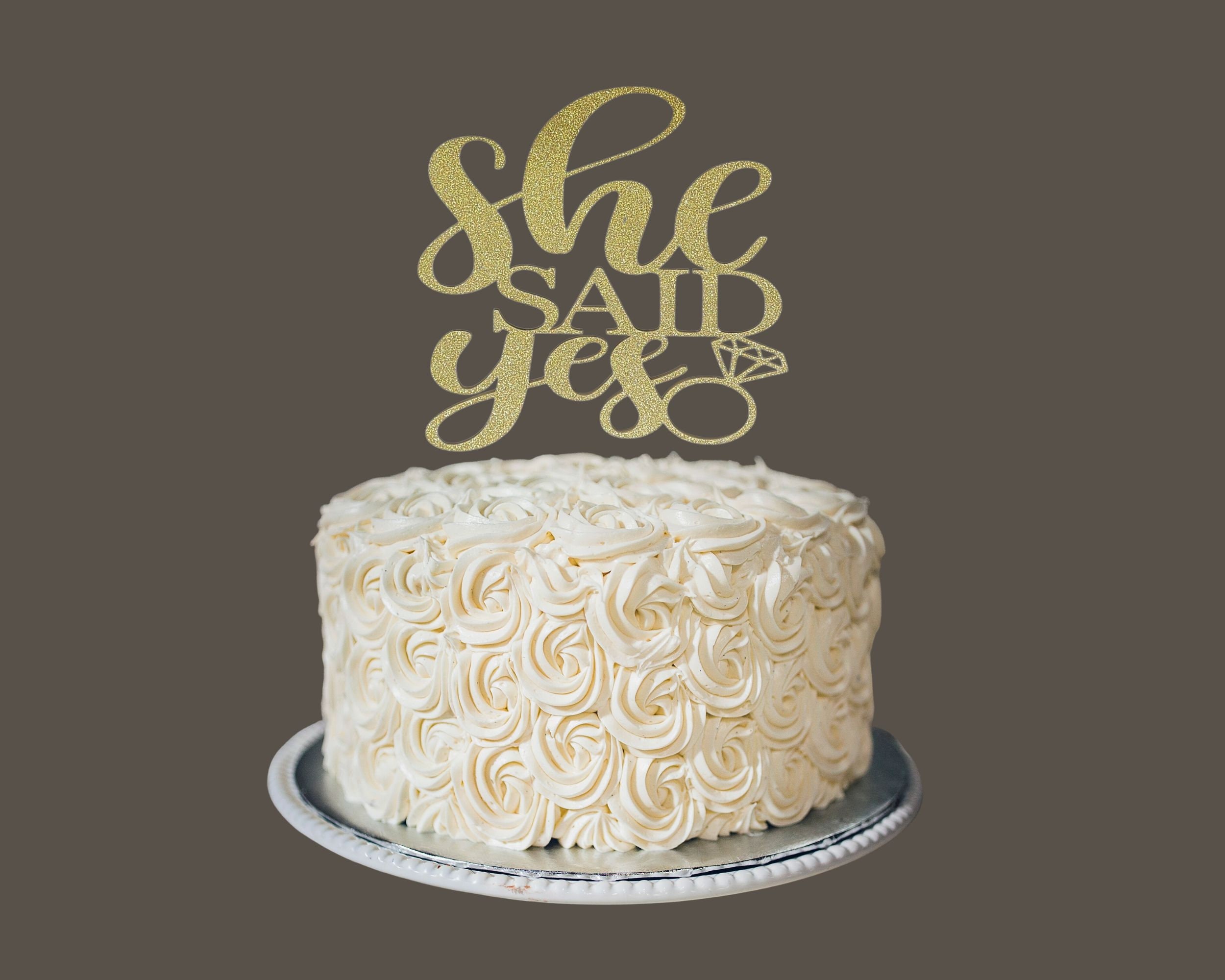 She Said Yes Engagement Glitter Cake Topper - Etsy