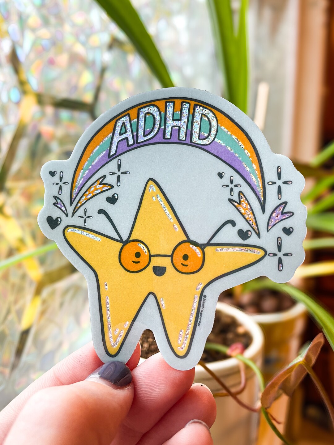 ADHD Star Sparkly Vinyl Sticker - Etsy
