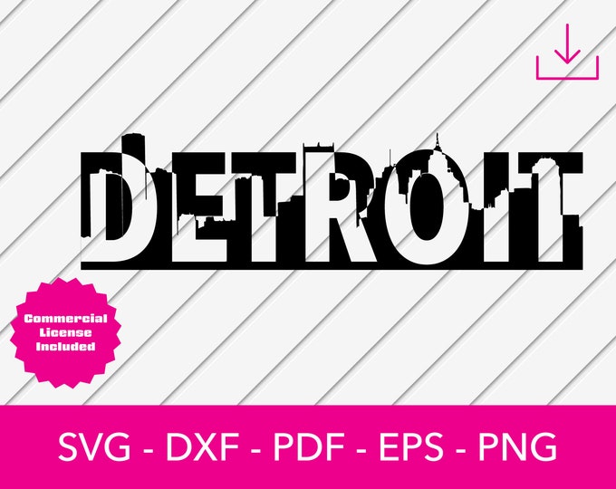 Detroit Logo Svg, Detroit, Michigan Skyline Cityscape Silhouette SVG ...