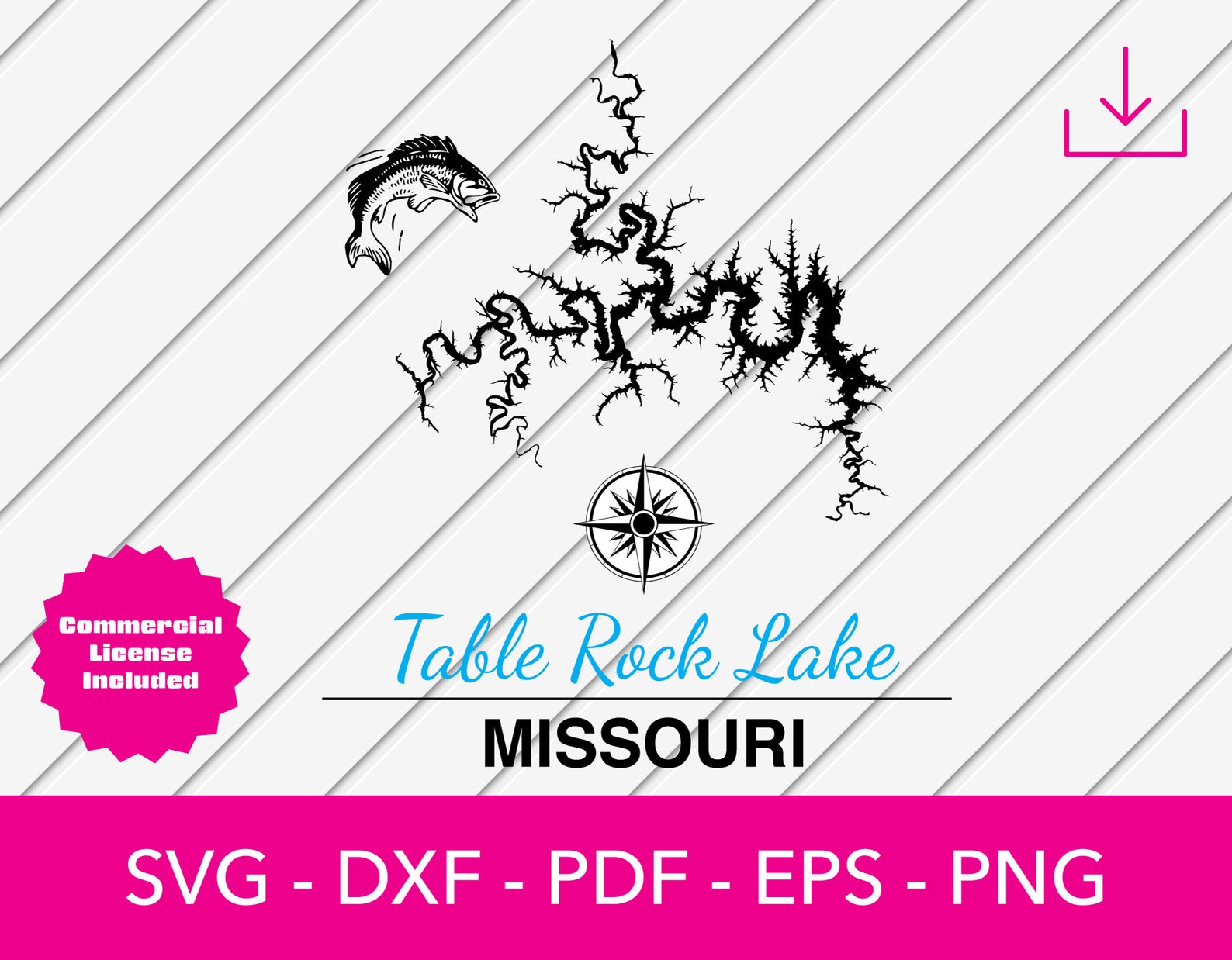 Table Rock Lake, Missouri Map Shape SVG Cut File - PNG - DXF - Cricut ...