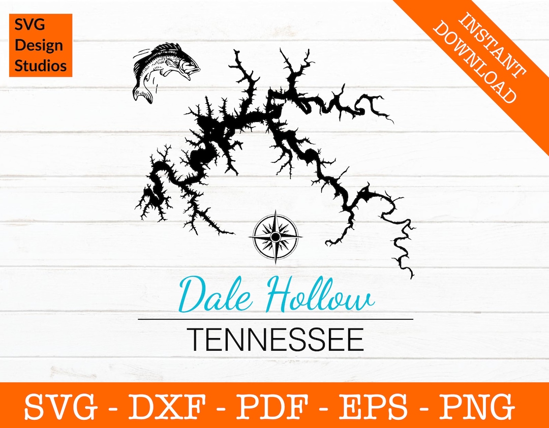 Dale Hollow Lake Map Svg Cut File Png Dxf Cricut Summer Vector Clipart Etsy