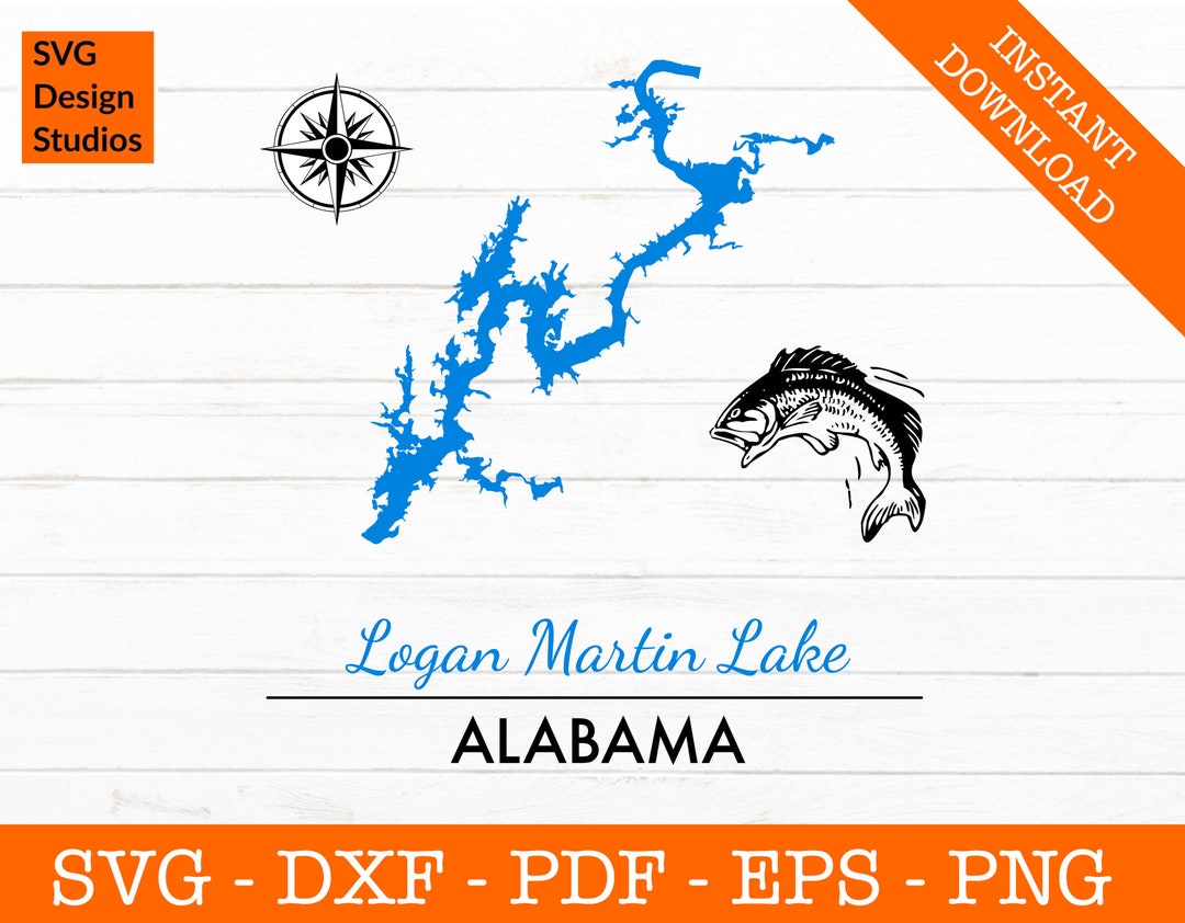 Logan Martin Lake Svg, Fish Svg, Compass Svg, Alabama Map Shape Cut ...