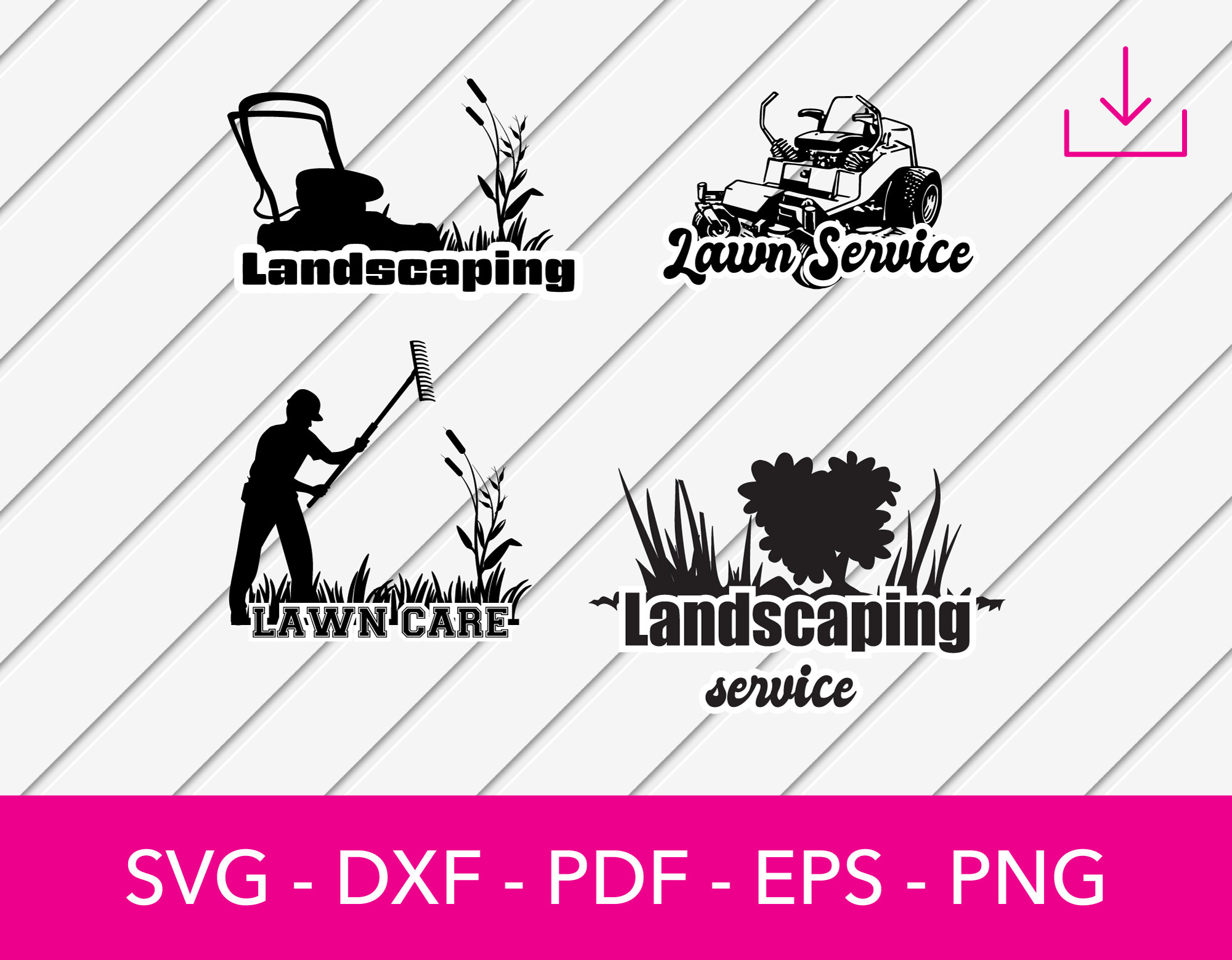 Professional Lawn Care Logo Bundle With Mower And Landscaping Etsy