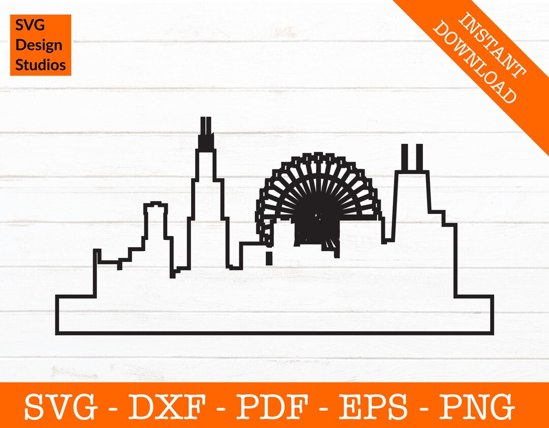 Chicago Svg, Chicago, Illinois Skyline Cityscape Silhouette Outline SVG ...