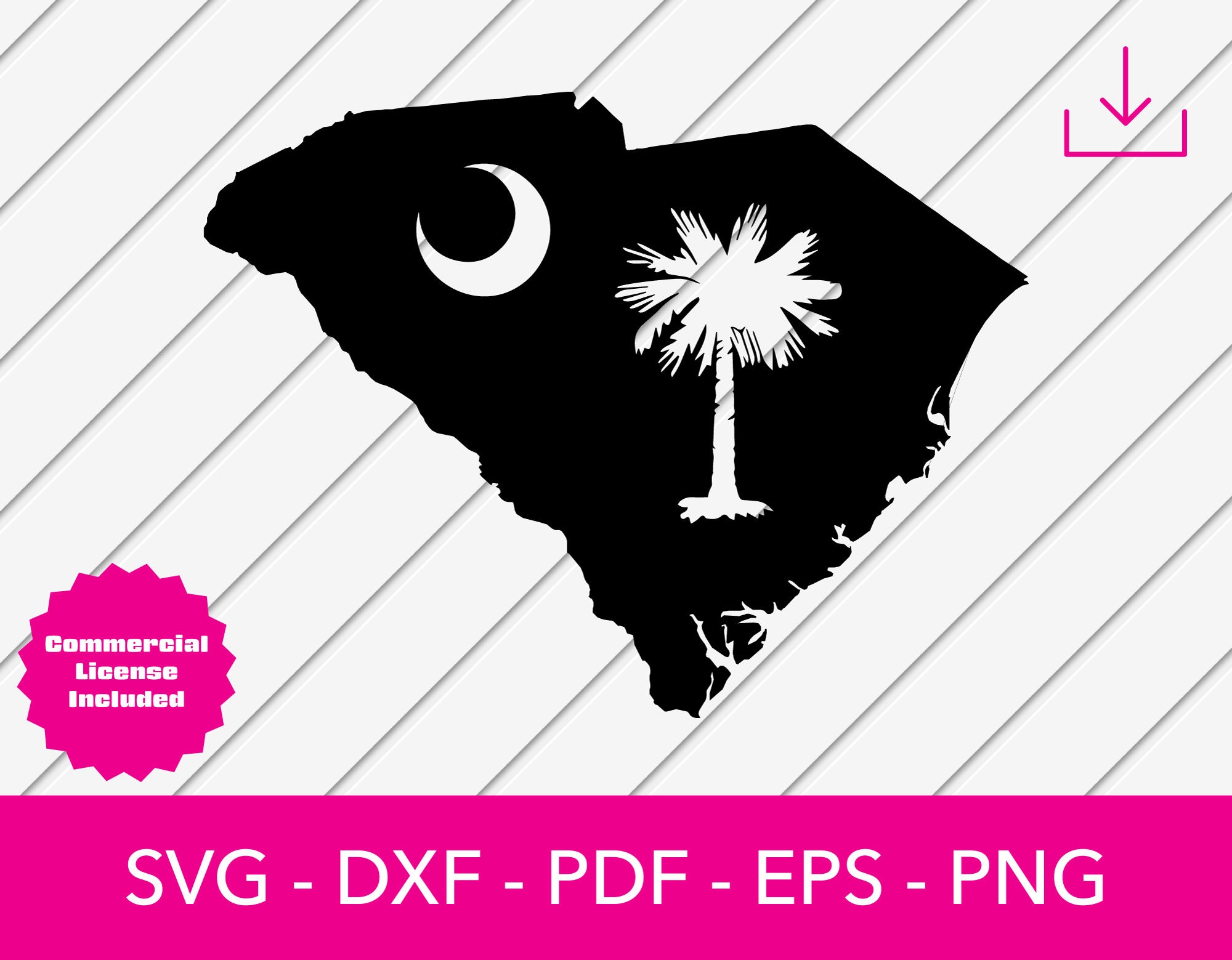 South Carolina Map Svg, Palm Tree and Moon Svg, Clipart SVG - Cut File ...